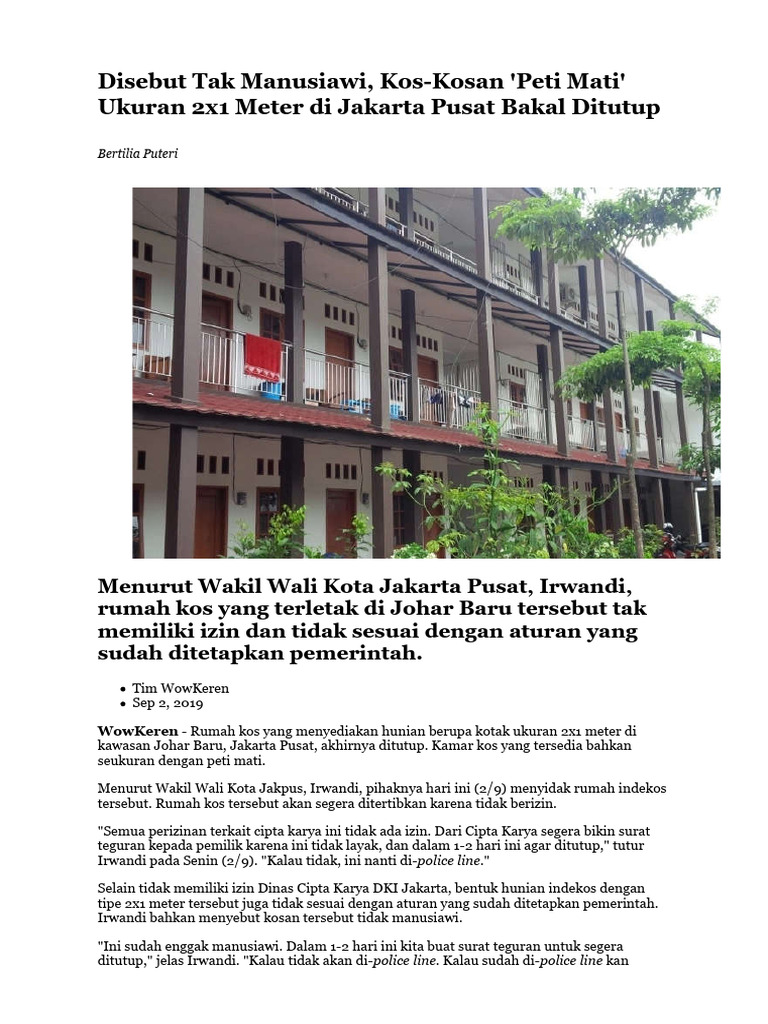 190902-Disebut Tak Manusiawi, Kos-Kosan 'Peti Mati' Ukuran 2x1 Meter di ...