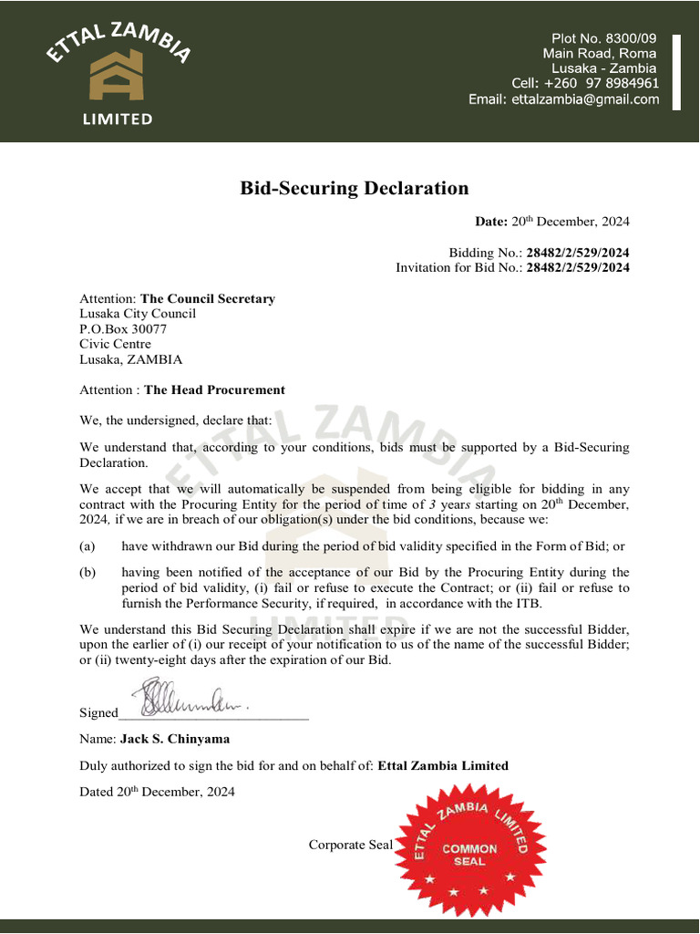 bid securing declaration | PDF