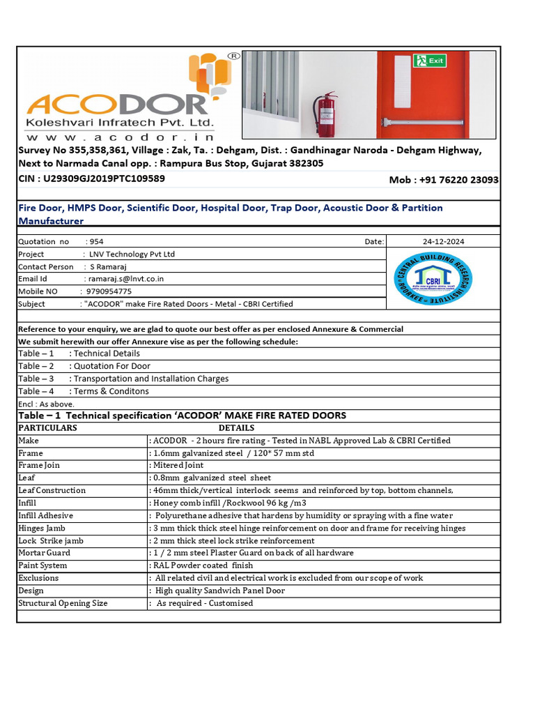 Fire Door specification | PDF | Door | Value Added Tax
