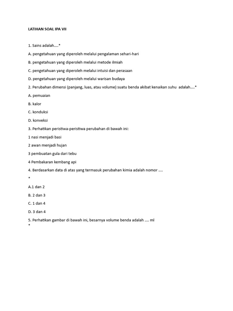LATIHAN SOAL IPA VII semester 1 | PDF