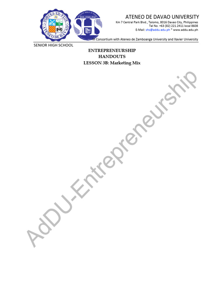 Entrep Handouts 3B Marketing Mix | PDF | Price Elasticity Of Demand ...