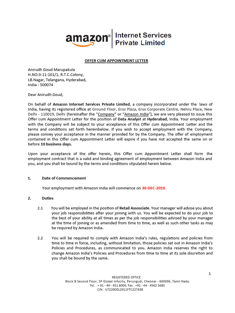 Amazon Offer Letter | PDF | Legal Remedy | Payroll Tax