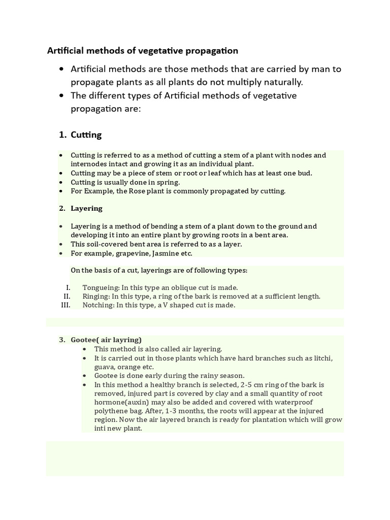Methods of Artificial Vegetative Propagation | PDF | Grafting | Organisms