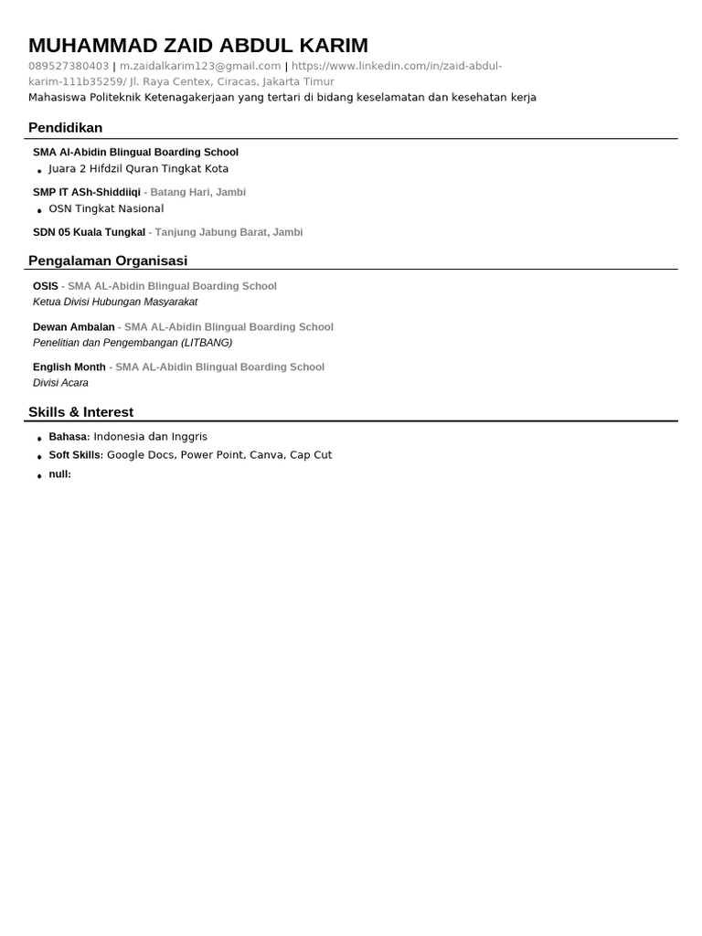 Muhammad Zaid Abdul Karim-Resume | PDF