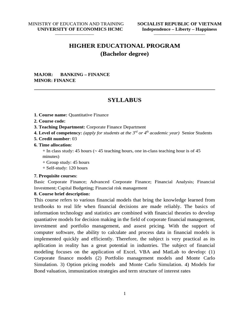 Quantitative Finance Syllabus Overview | PDF | Financial Modeling