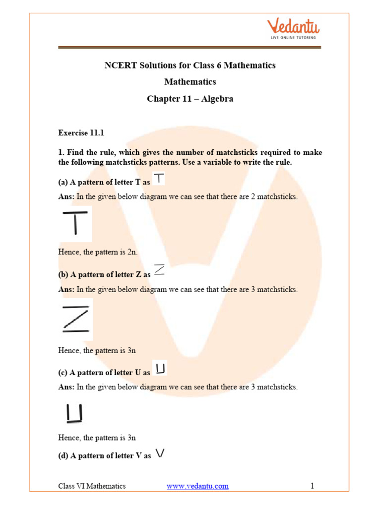 Matchstick Patterns for Class 6 | PDF | Triangle | Algebra