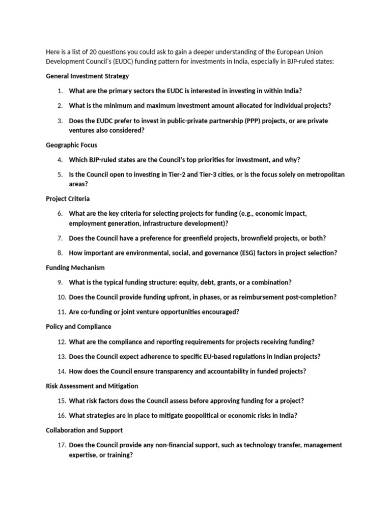 Eudc Funding Questionaire | PDF