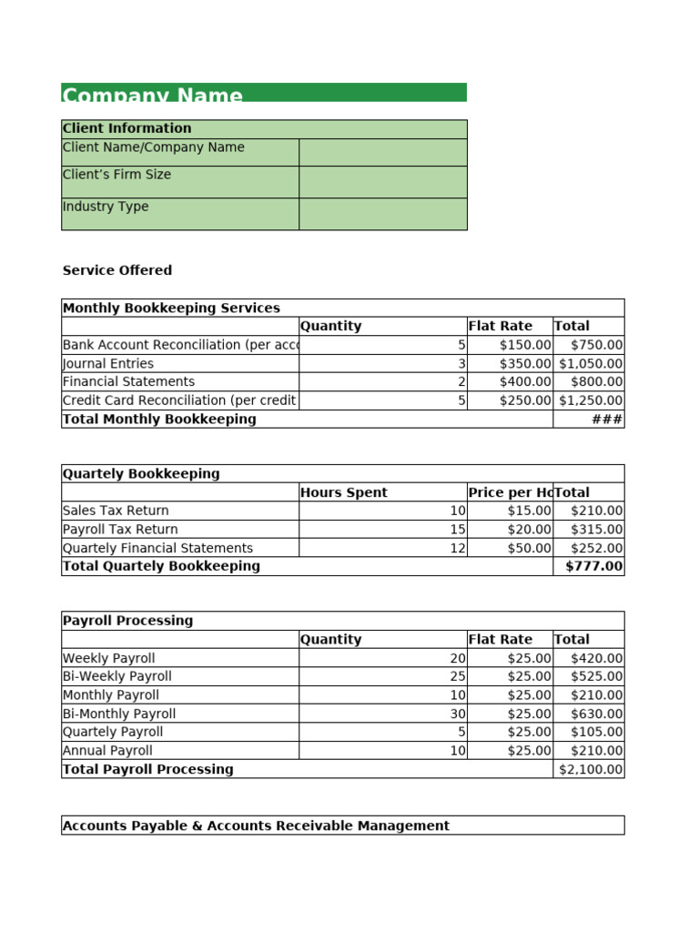 Accounting Pricing Template Summary | PDF | Bookkeeping | Payroll