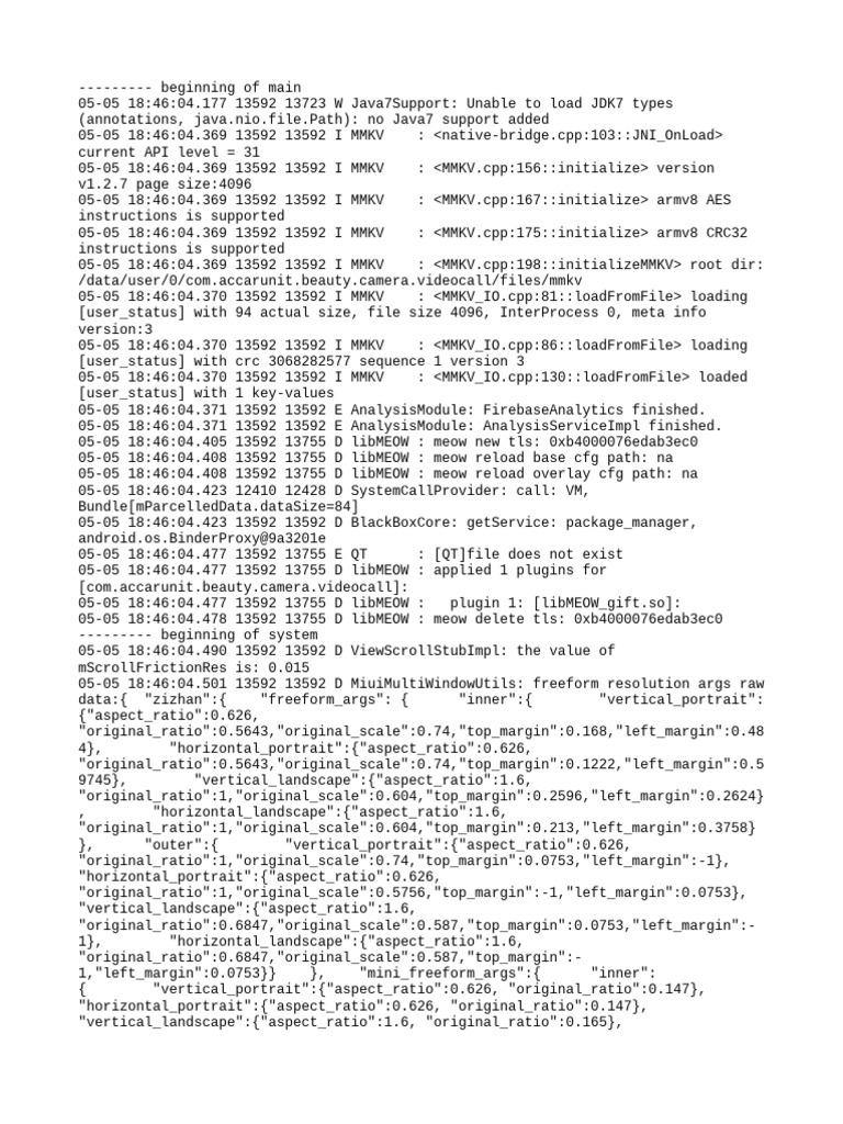 Com - Accarunit.beauty - Camera.videocall Logcat | PDF | Software Development | Software Engineering