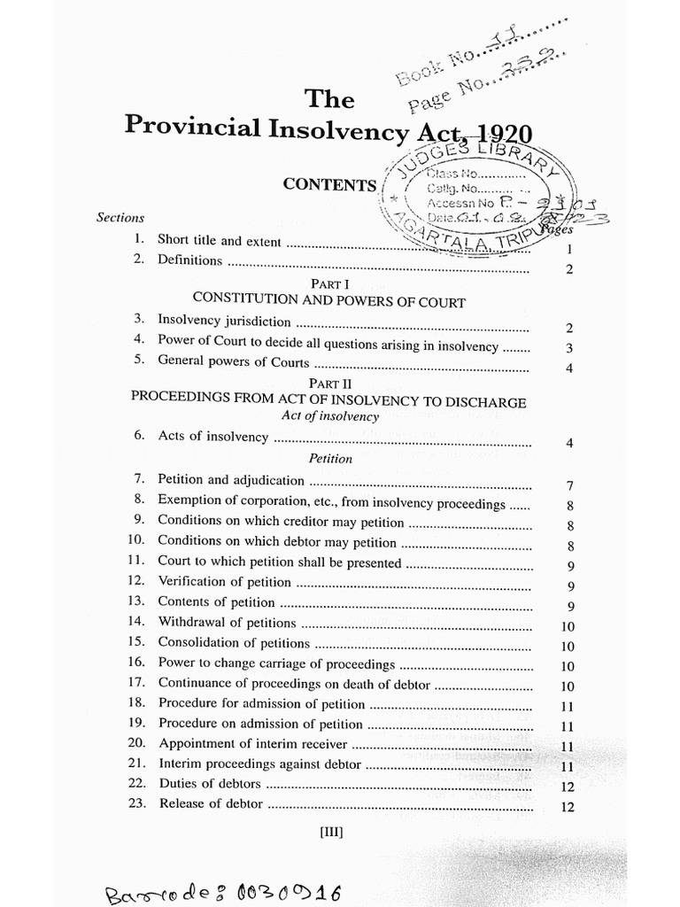 8 Provincial Insolvency Act, 1920 | PDF