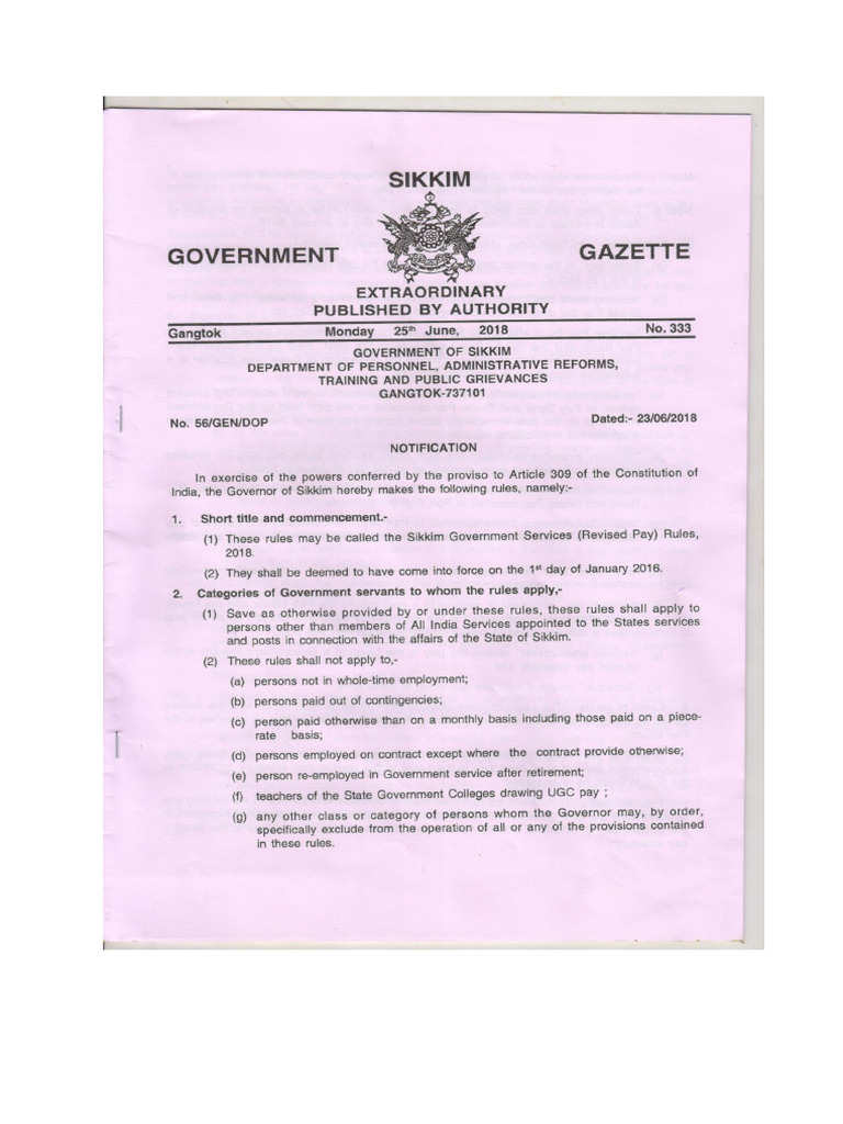 Pay Matrix PDF For Sikkim Government Employees | PDF