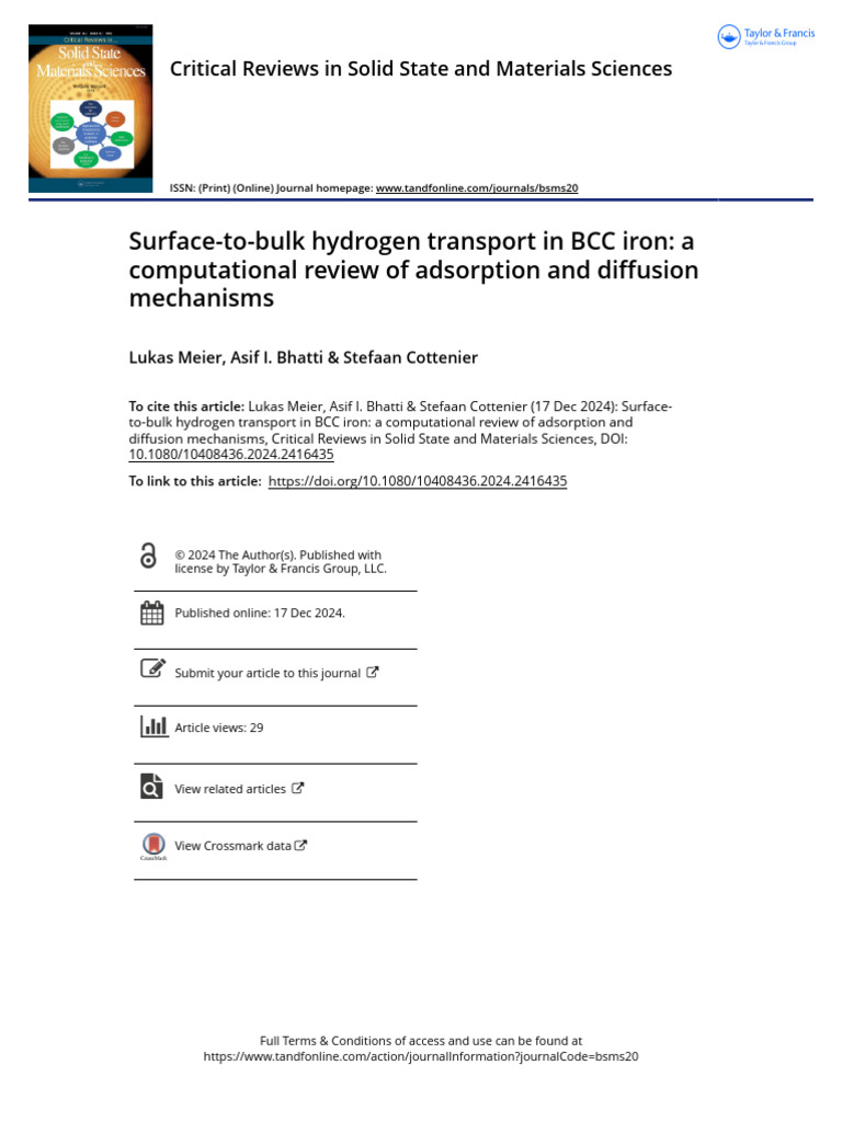 Surface-to-bulk hydrogen transport in BCC iron a computational review ...