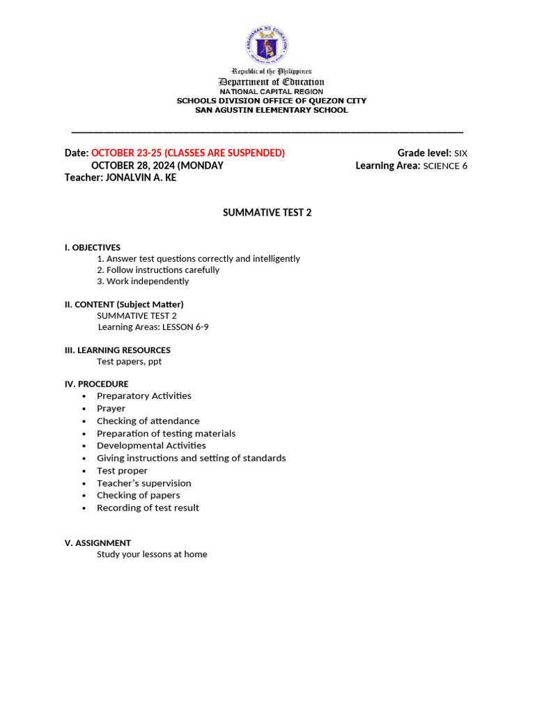 LESSON PLAN-SUMMATIVE TEST 2 | PDF | Mixture | Solubility