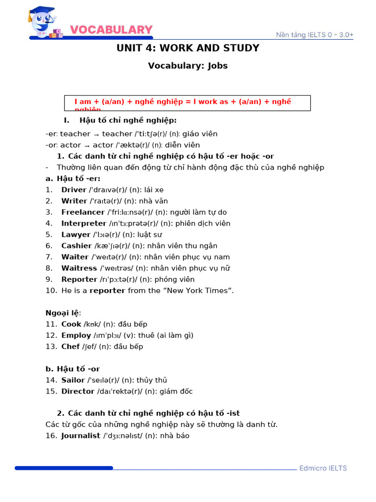 Khóa 0-3.0 - Unit 4 - Work Study | PDF