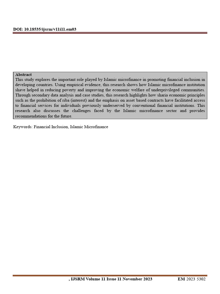 Financial Inclusion Through Islamic Microfinance | PDF | Financial Inclusion | Microfinance