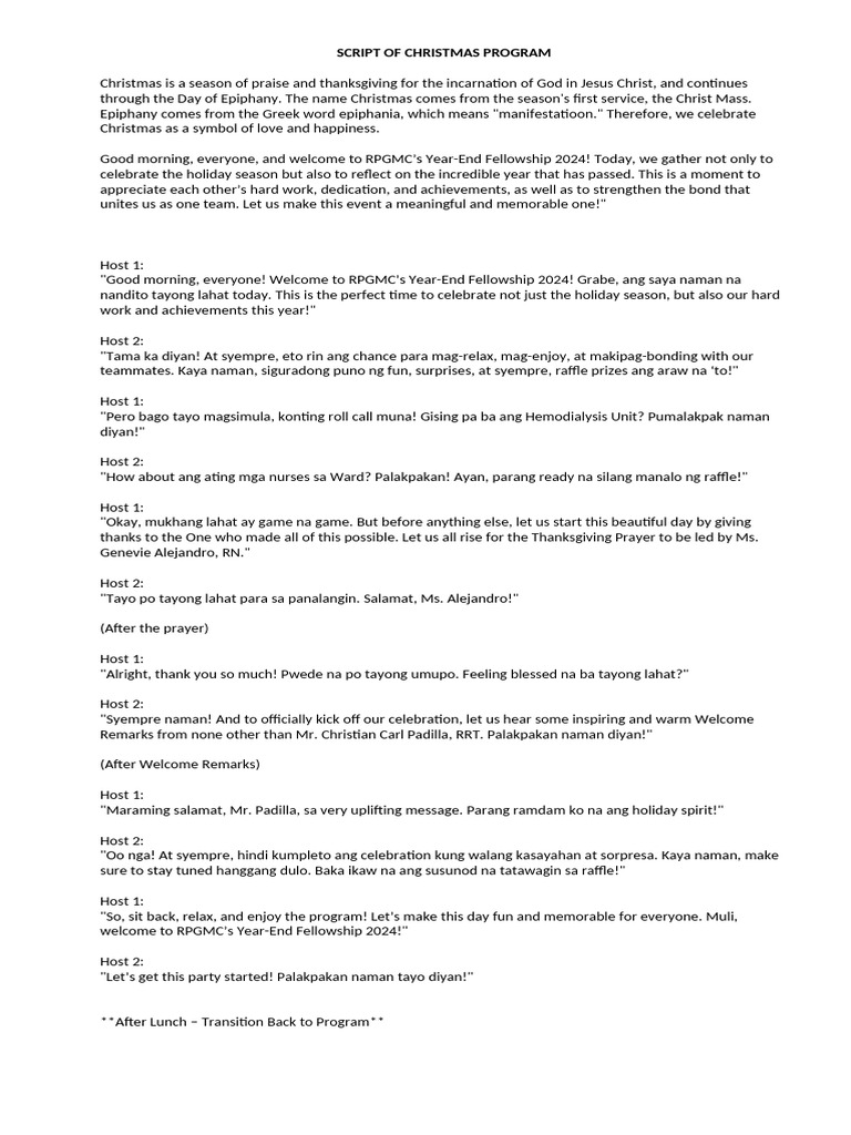 Script of Christmas Program | PDF | Christian Festivals And Holy Days ...