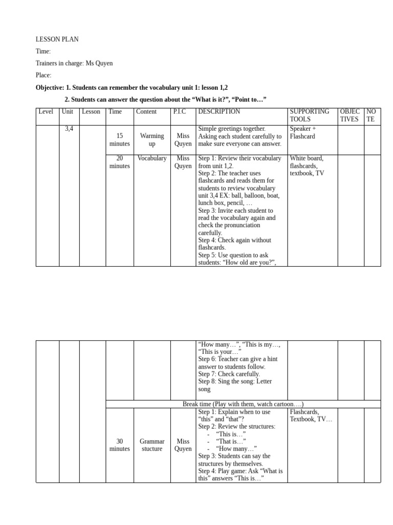 LESSON PLAN unit 3,4 | PDF | Linguistics | Human Communication
