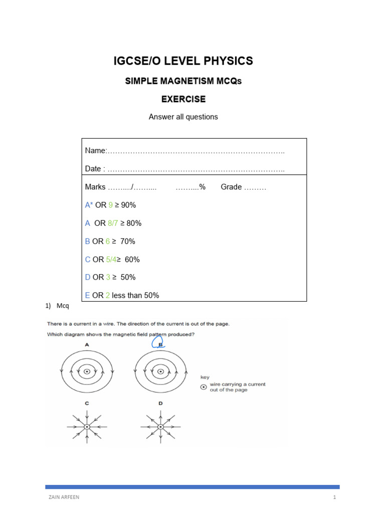 Exercise Simple Magnetism MCQs | PDF