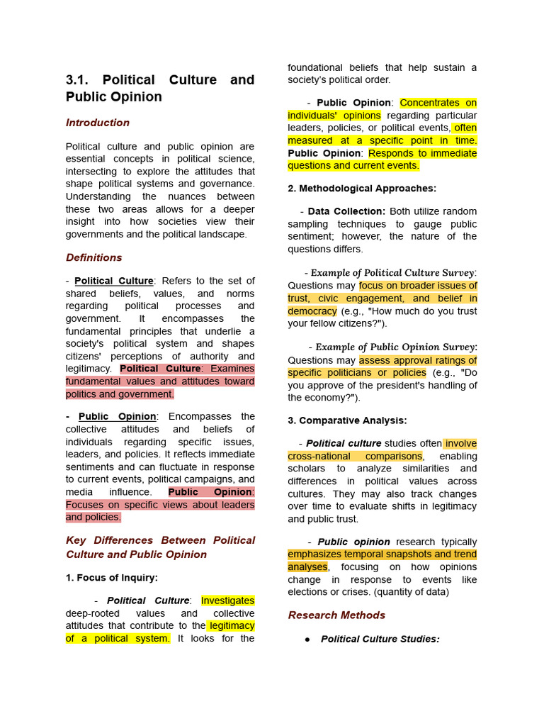 Political Culture vs. Public Opinion | PDF | Public Opinion | Socialization
