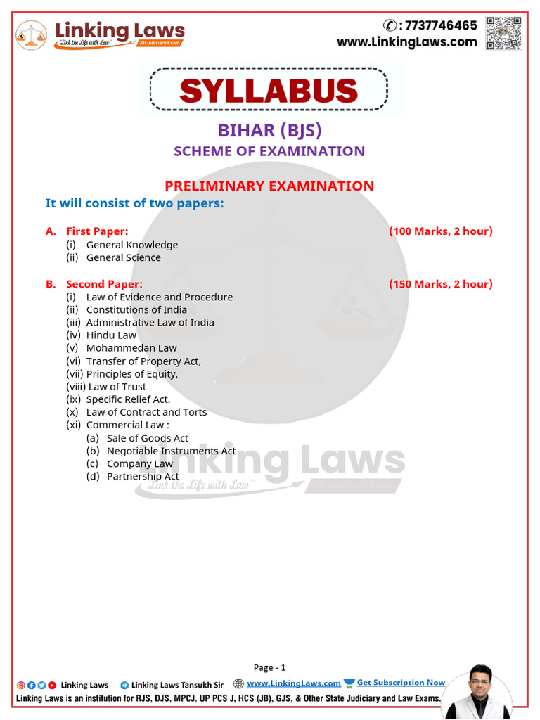 Bihar Judiciary Exam Syllabus Overview | PDF | Justice | Crime & Violence