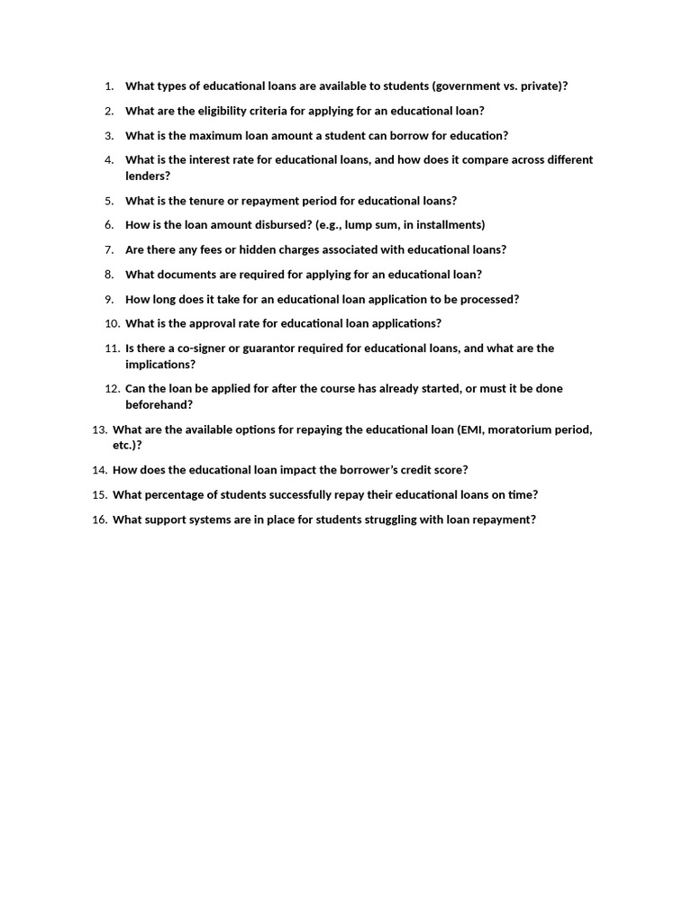 Educational Loan Questionare | PDF