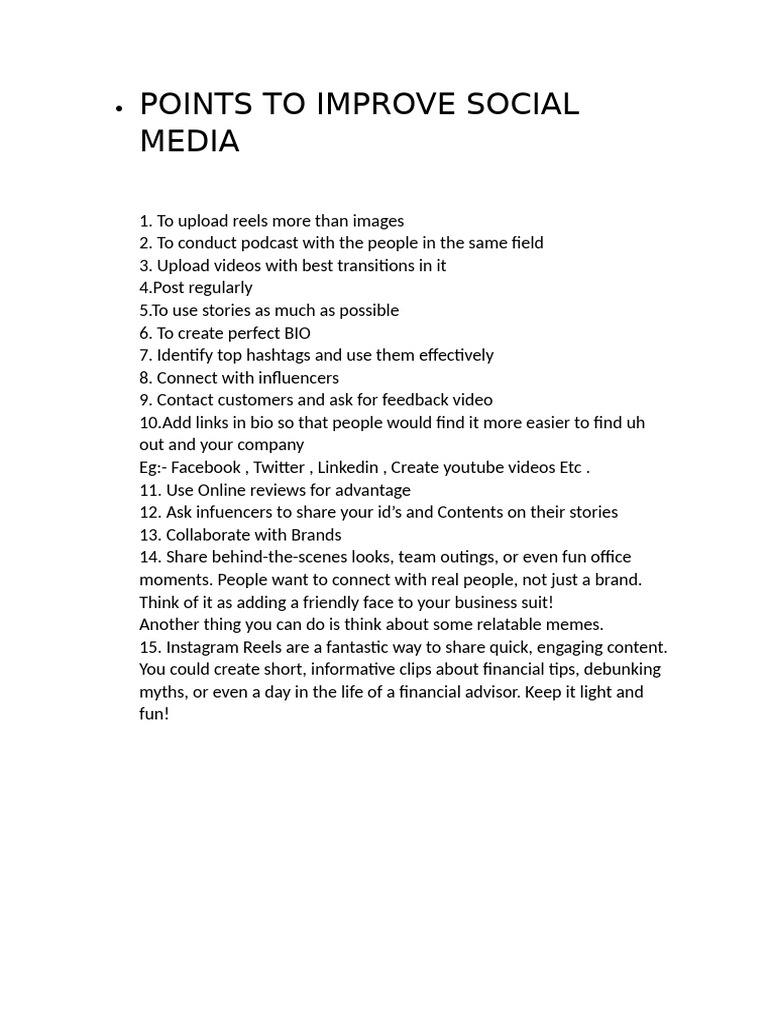 POINTS TO IMPROVE SOCIAL MEDIA | PDF