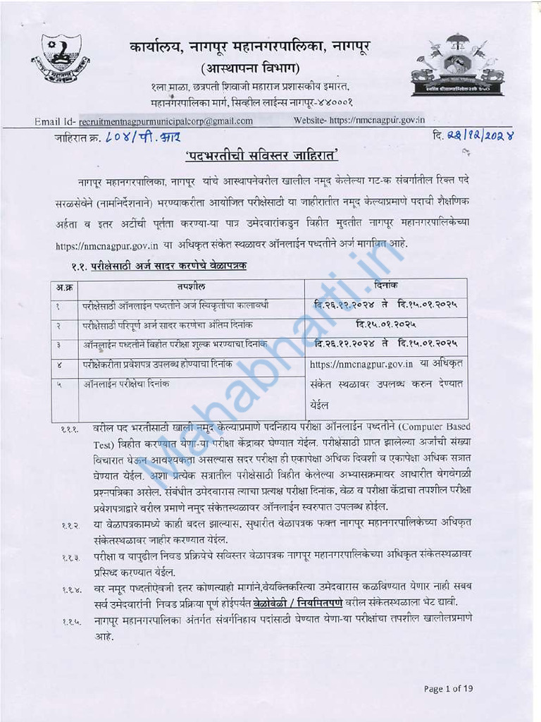 Nagpur Municipal Corporation Bharti 2025 | PDF