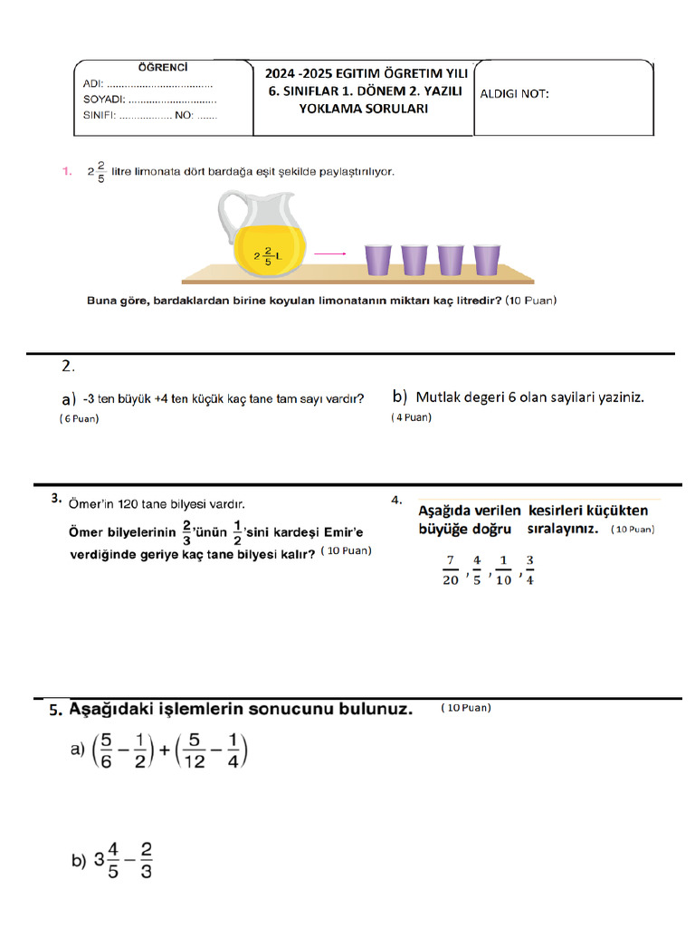6 Sinif Yazili | PDF