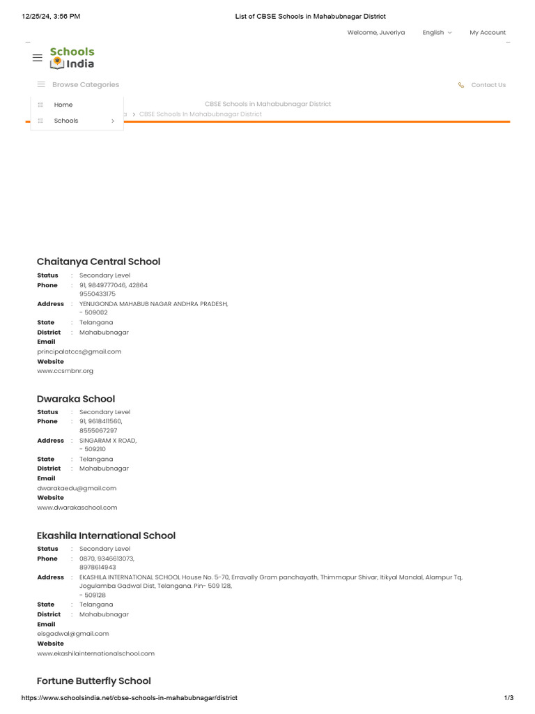 List of CBSE Schools in Mahabubnagar District | PDF | Schools ...