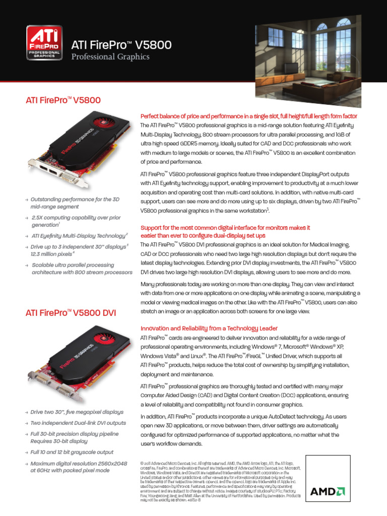 FirePro V5800-DVI Datasheet | PDF | Display Resolution | Microsoft Windows