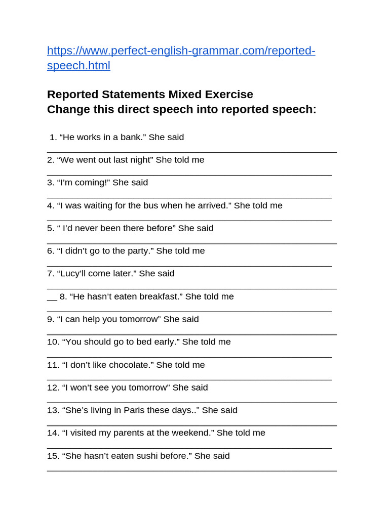 Reported Speech Exercise | PDF