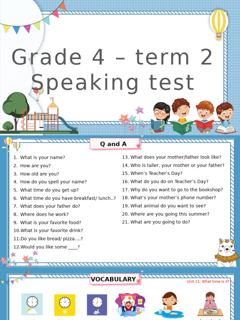 Grade 4 Speaking Test Overview | PDF