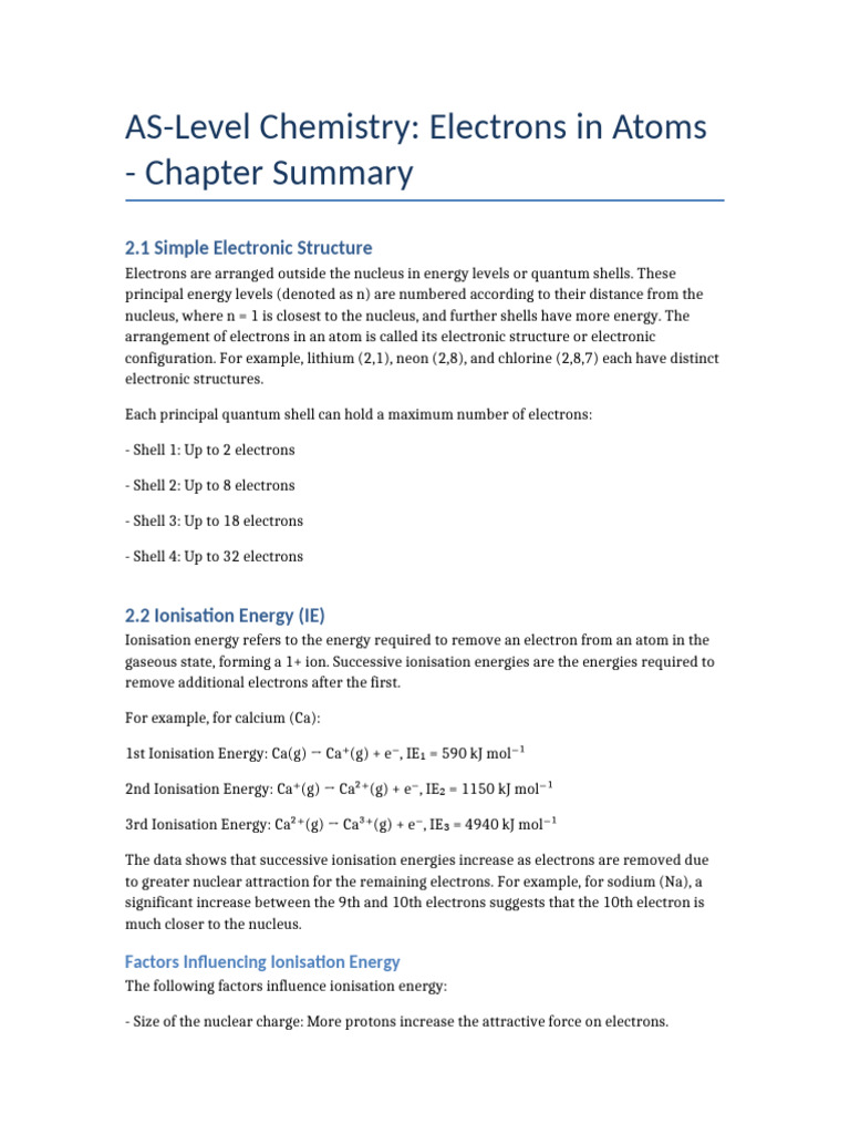 AS_Level_Chemistry_Electrons_in_Atoms_Final_Summary | PDF | Ionization ...