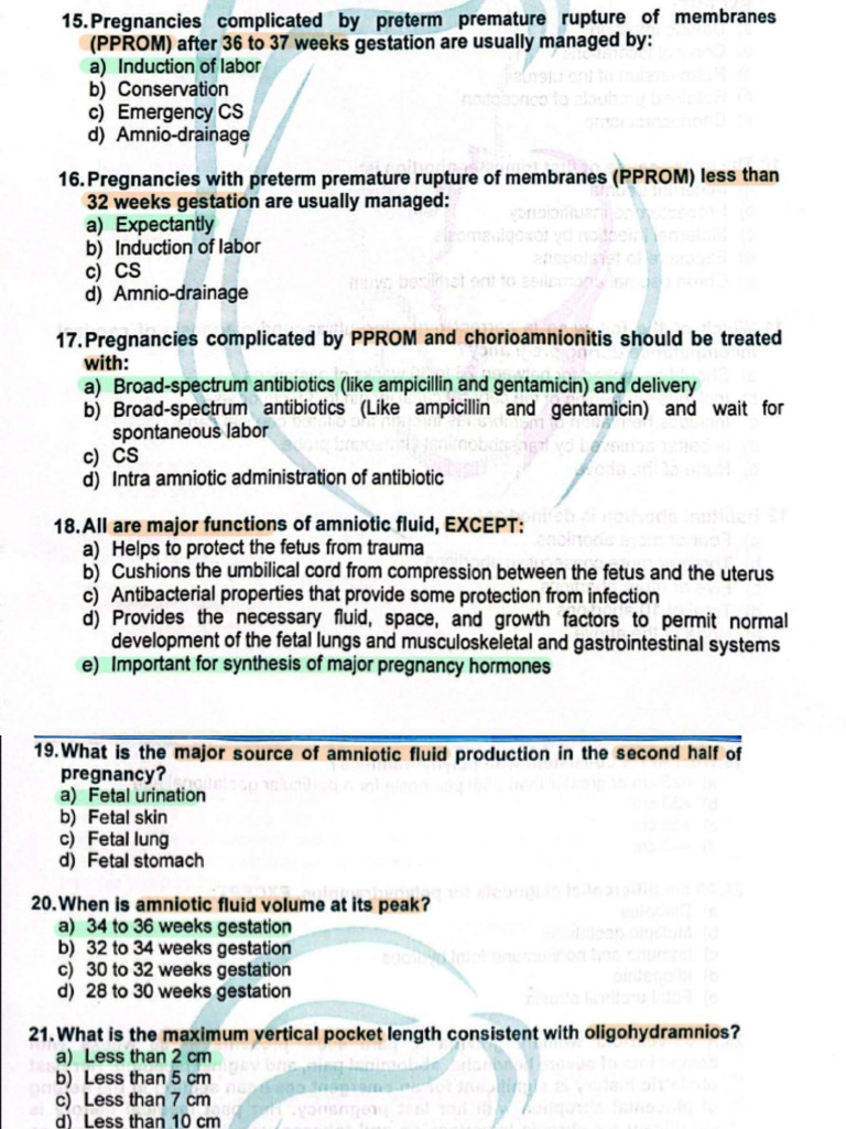 Amniotic Fluid ( Mid_Mcqs ) | PDF | Fetus | Mammalian Pregnancy
