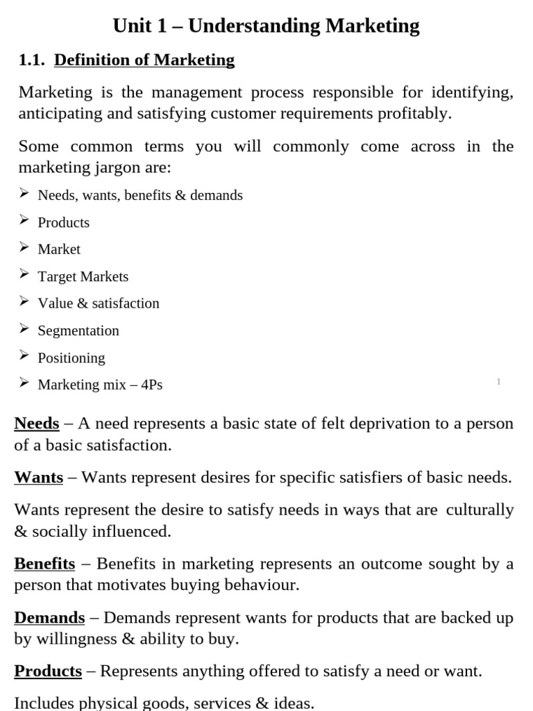 Unit 1 - Understanding Marketing - 2 | PDF | Marketing | Customer