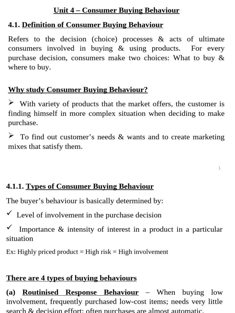 Unit 4 - Consumer Buying Behaviour | PDF | Consumer Behaviour | Behavior