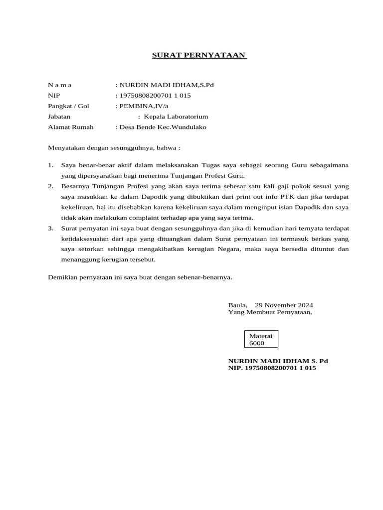 Surat Pernyataan MUTLAK | PDF