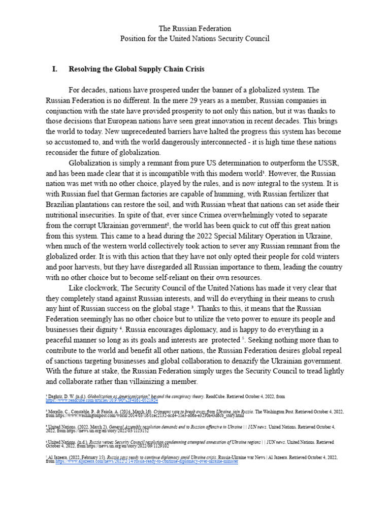 [Security Council] - [Russia] Position Paper | PDF | Russia | World ...