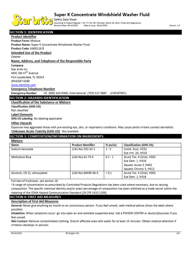 Super K Windshield Washer Fluid SDS | PDF | Toxicity | Carbon Dioxide