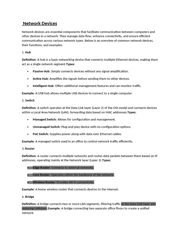 Network Devices | PDF | Computer Network | Internet Protocol Suite