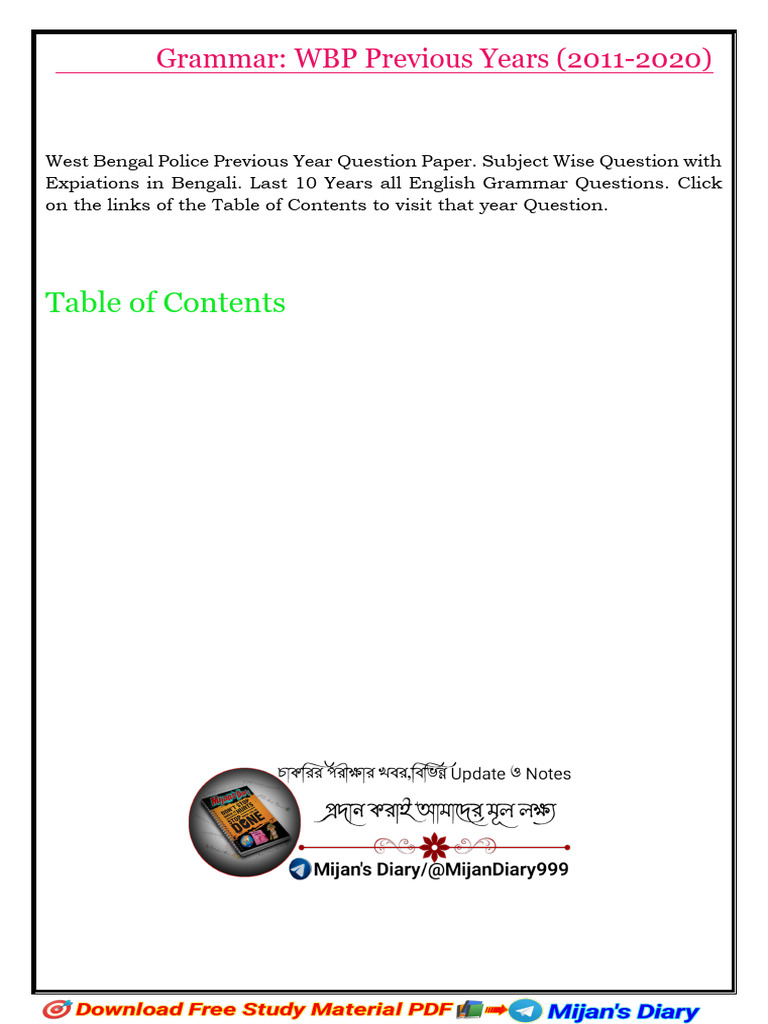 ?WBP Previous Year English 2011-2020 | PDF