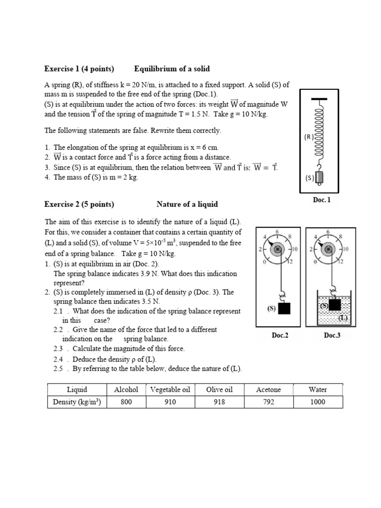Physics Exercises on Equilibrium and Density | PDF