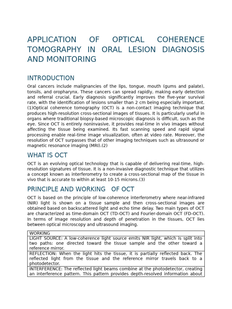 Application of Optical Coherence Tomography in Oral Lesion Diagnosis ...