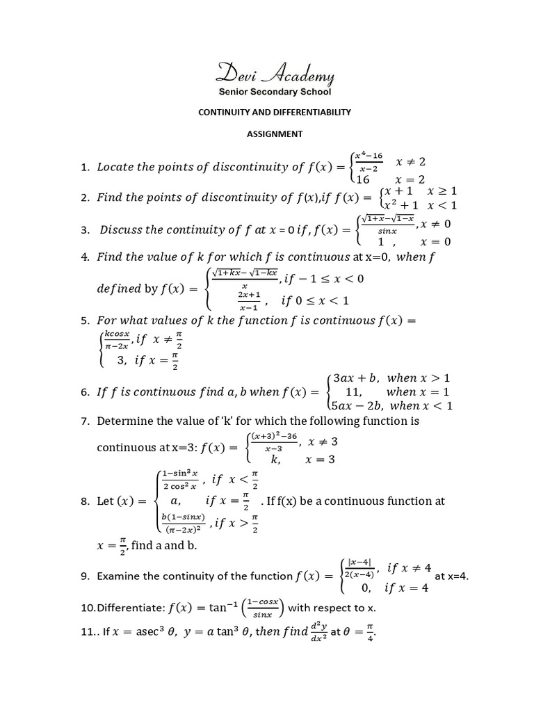Continuity and Differentiability Xii | PDF
