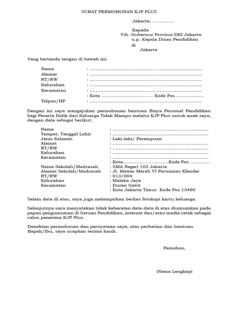 Surat Permohonan KJP 2024 | PDF