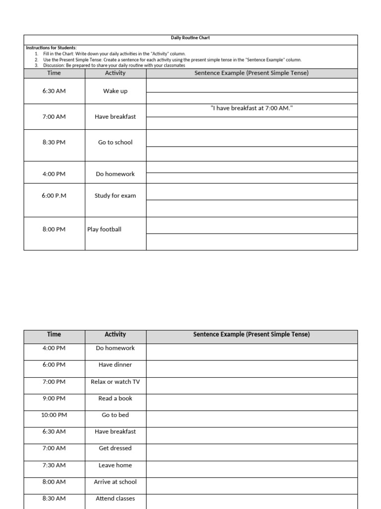 Daily Routine Chart for Students | PDF