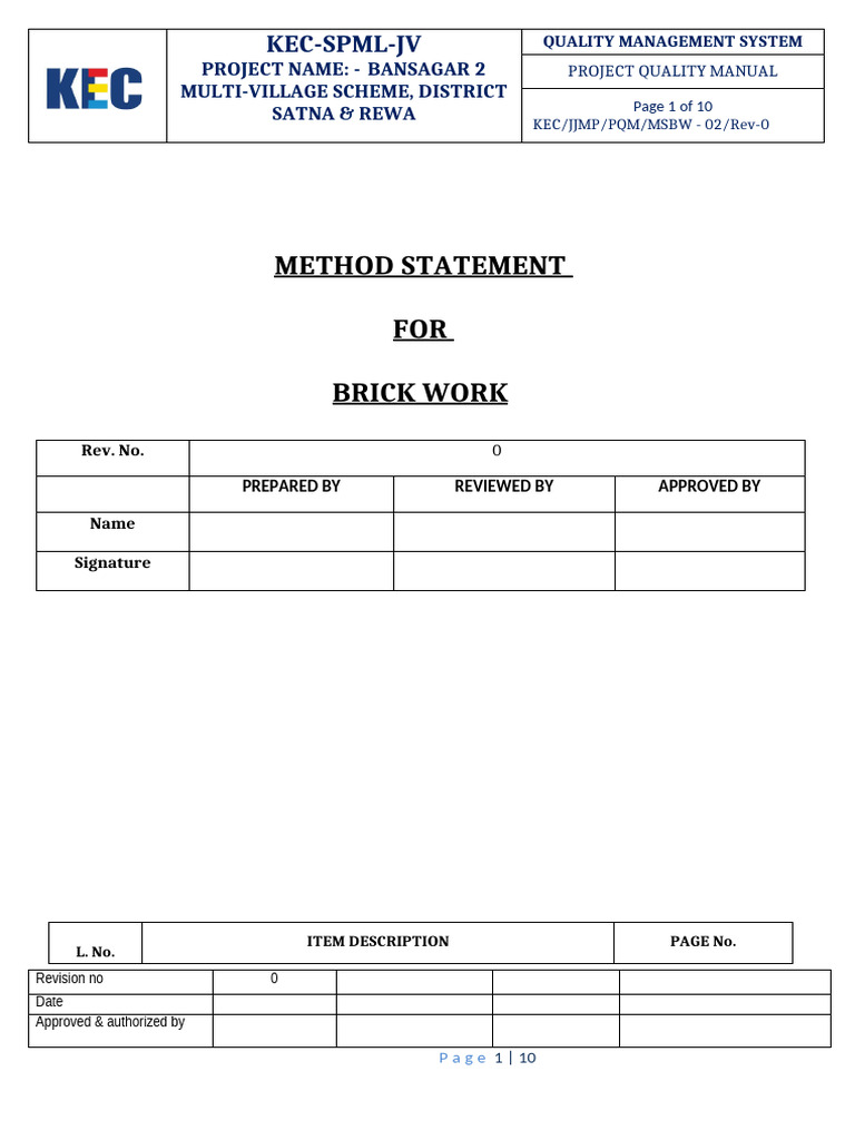 02.Ms For Brickwork-R0 | PDF | Brick | Mortar (Masonry)