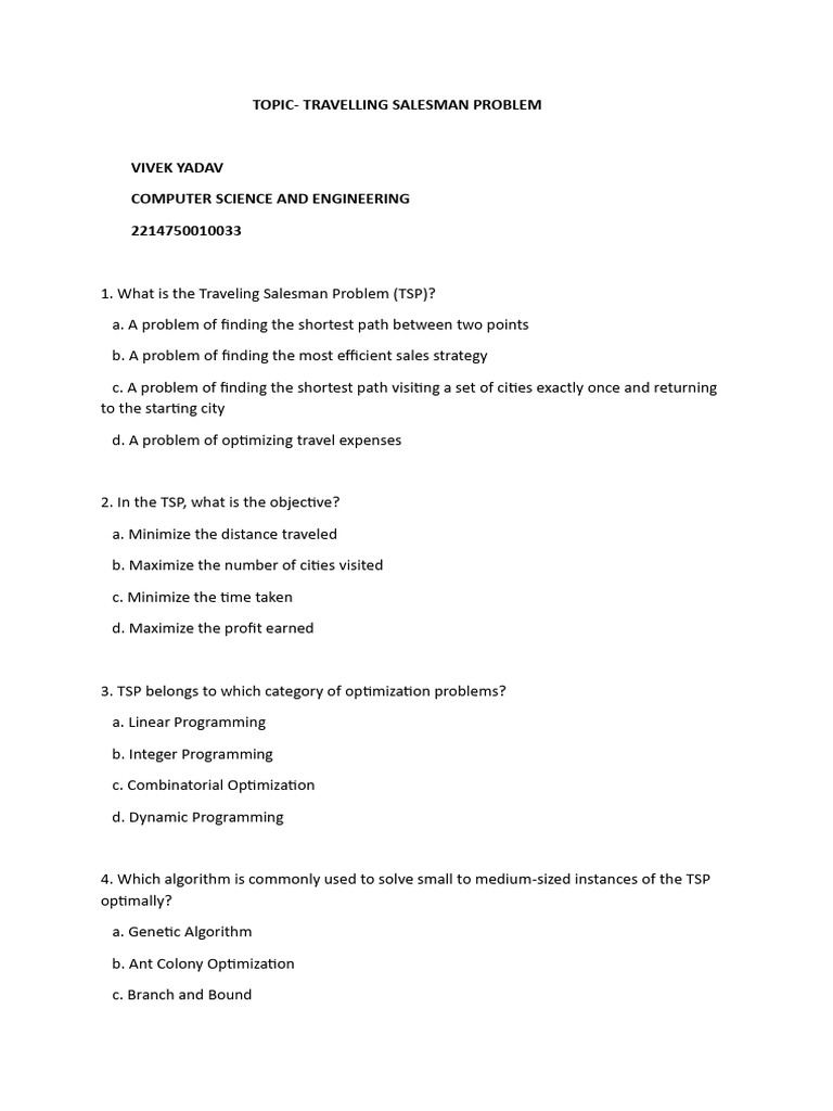 Travelling Salesman Problem PDF | PDF | Mathematical Relations ...