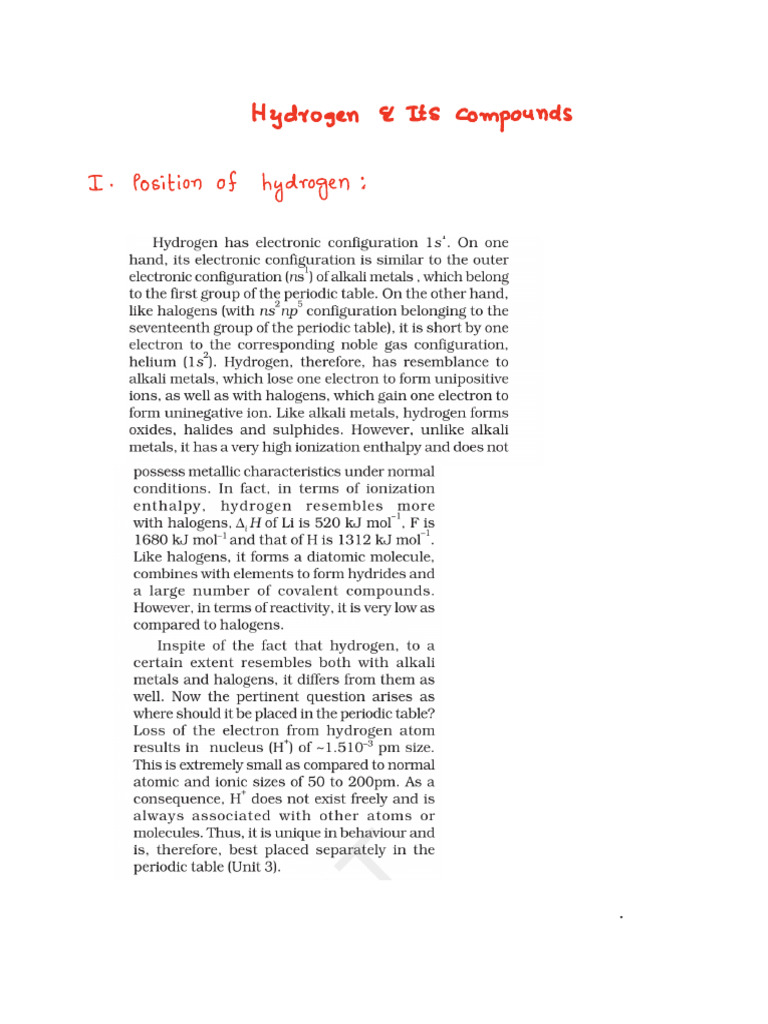 Hydrogen | PDF | Hydrogen | Periodic Table