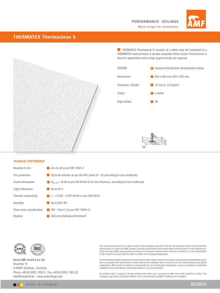 THERMATEX Thermaclean S Ceiling System | PDF